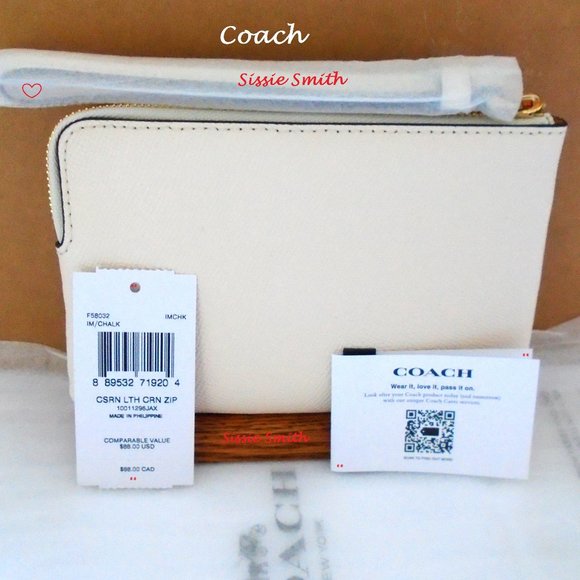 Coach | Bags | Nwt Coach Chalk Leather Corner Zip Wristlet | Poshmark